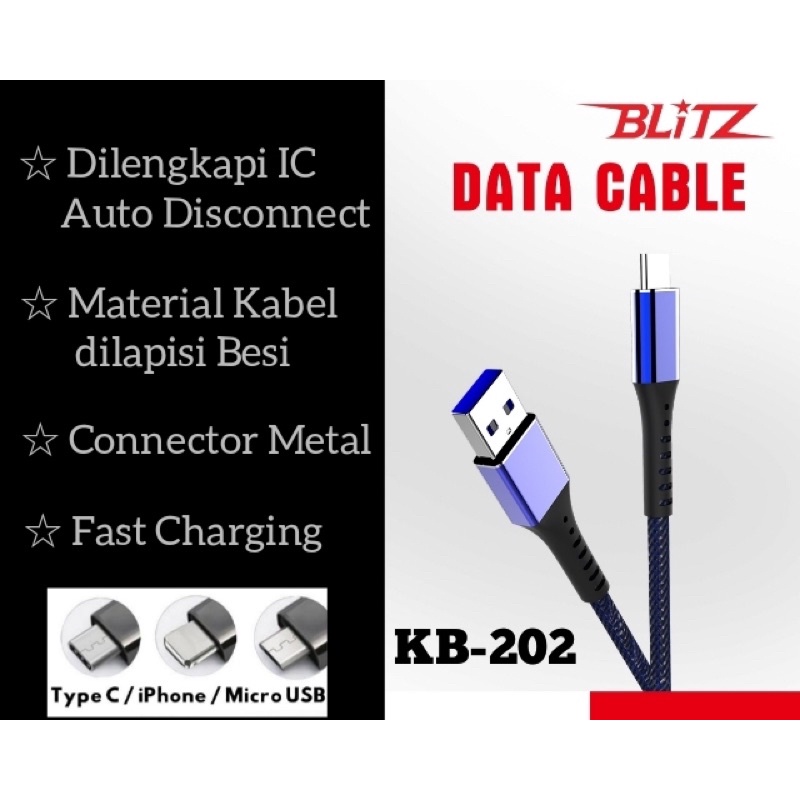 Jual Kabel/Cable Data Fast Charging Fishnet BLiTZ KB-202 (Original 100% ...
