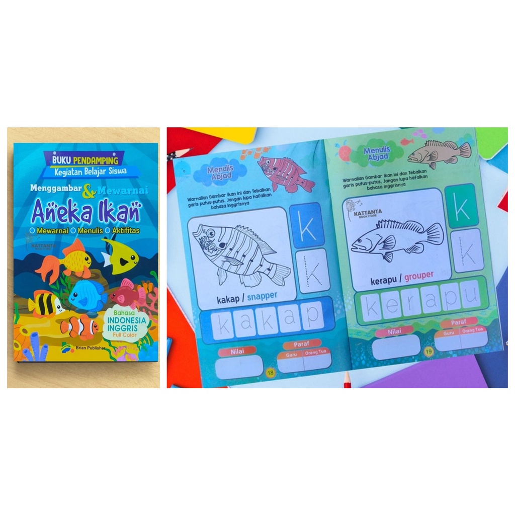 Jual BUKU MEWARNAI DENGAN CONTOH Tema Ikan Full Color Bilingual Untuk ...