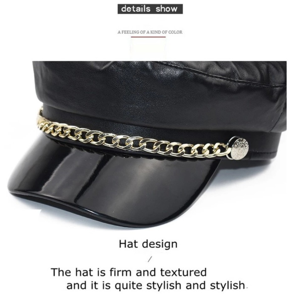 Jual Topi Baret Kulit Fashion Korean Punk Rock Rantai Leather Hat ...
