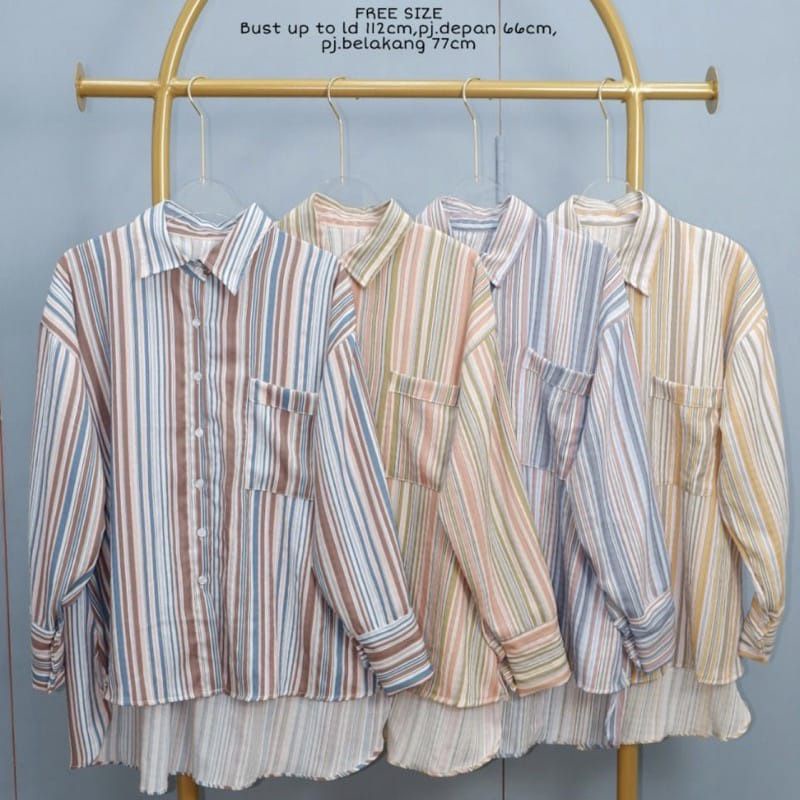 Jual Yovie New Stripe Blouse Katun Poly Fit XL ( FULL KANCING) | Shopee ...