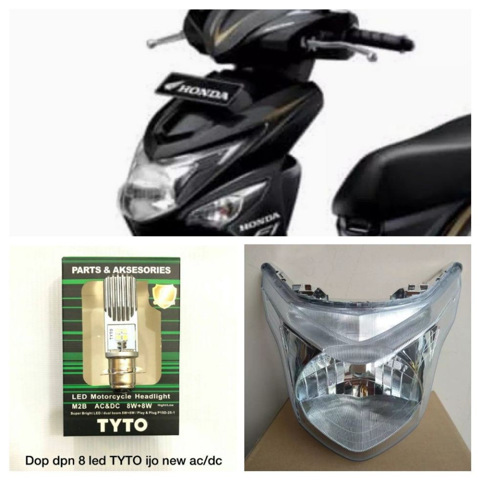 Jual Paket Reflektor Lampu Depan Beat POP Plus Lampu Depan LED H4 Motor ...