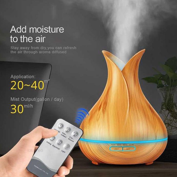 Jual AROMA THERAPY AIR HUMIDIFIER WOOD FLOWER 400ML WITH REMOTE CONTROL ...