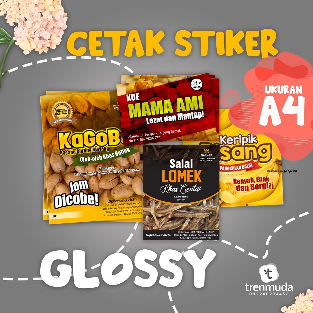 Jual CETAK STIKER/Sticker Glossy A4 Murah untuk Label Merek Produk ...