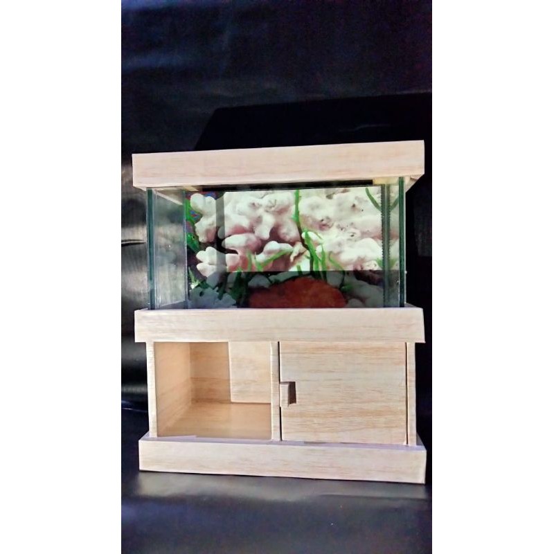 Jual aquarium mini full set + kabinet (1set lampu) | Shopee Indonesia