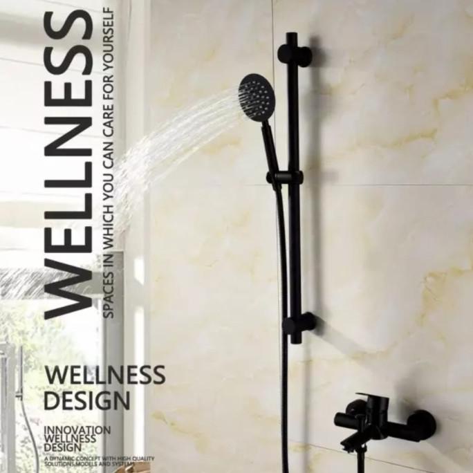Jual Paket Shower Tiang HITAM BLACK Keran Bathub Mixer shower panas ...