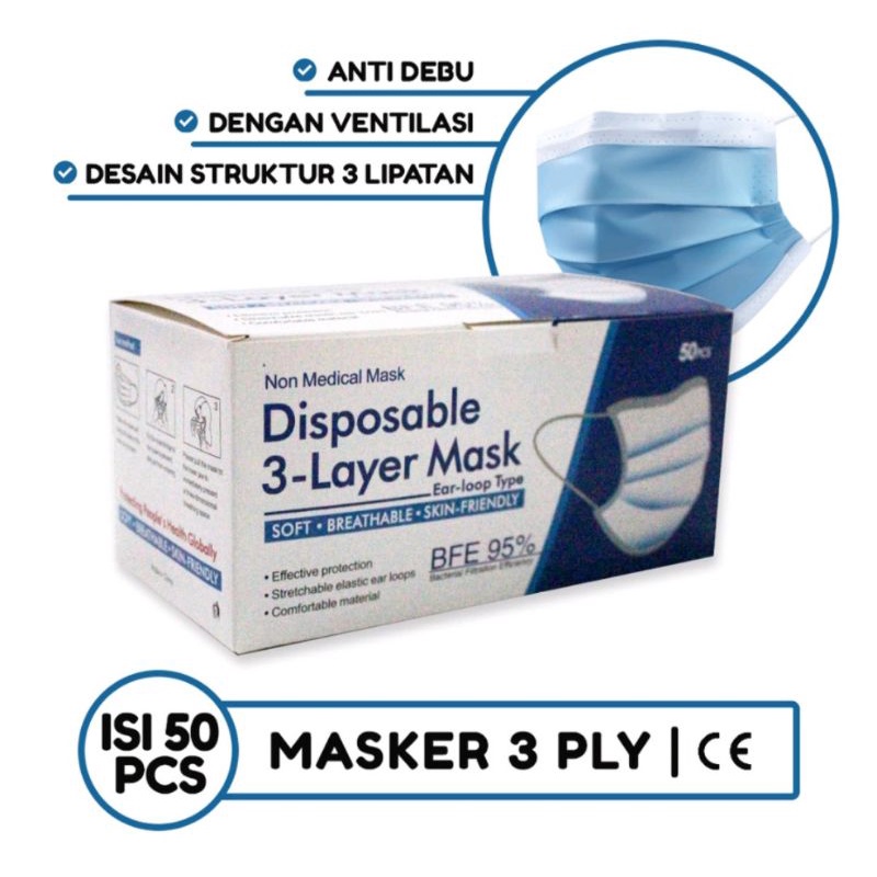 Jual Masker disposable 3 layer isi 50 pcs | Shopee Indonesia