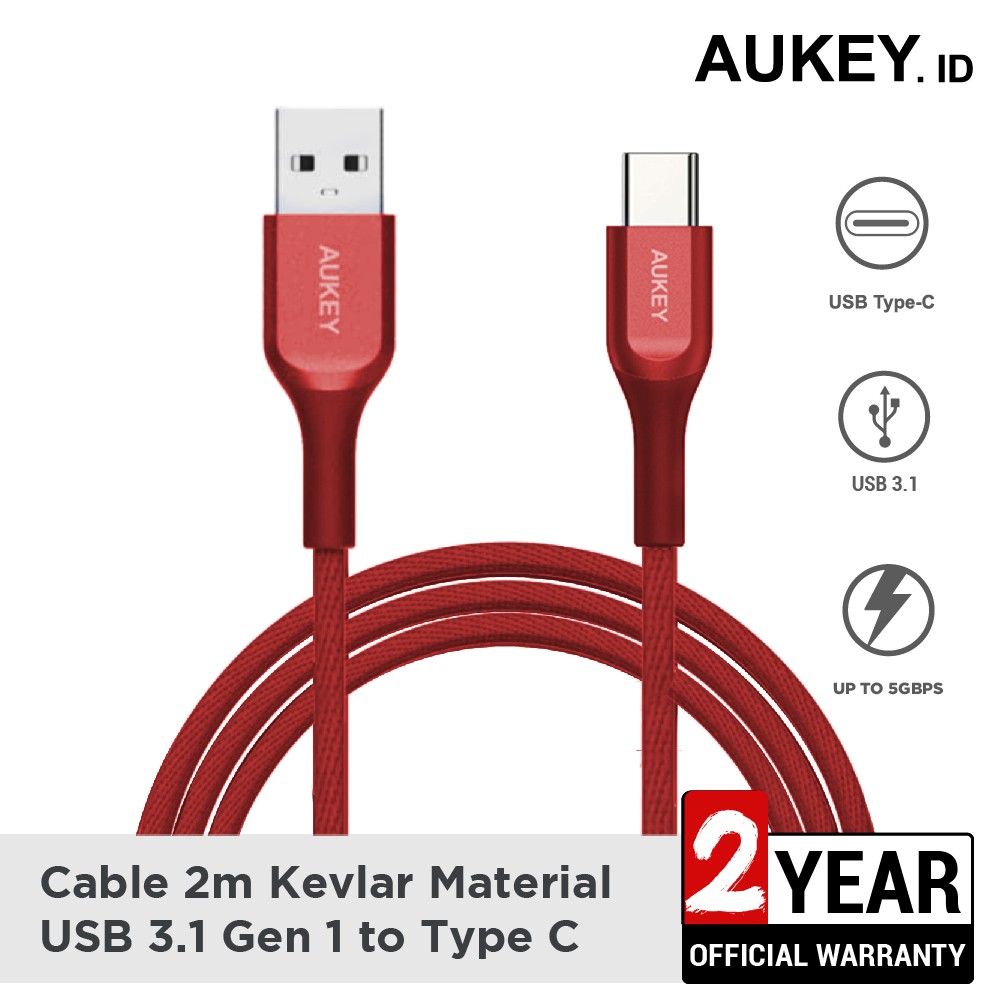 Jual Aukey CB-AKC2 Type C QC 2.0 Kevlar Cable 2M Kabel Data | Shopee ...