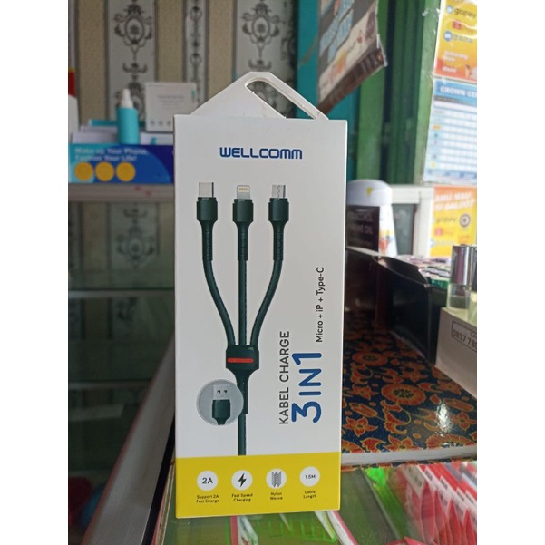 Jual KABEL DATA WELLCOMM 3 IN 1 TIPE MICRO,LIGHTNING,TYPE C ORIGINAL ...