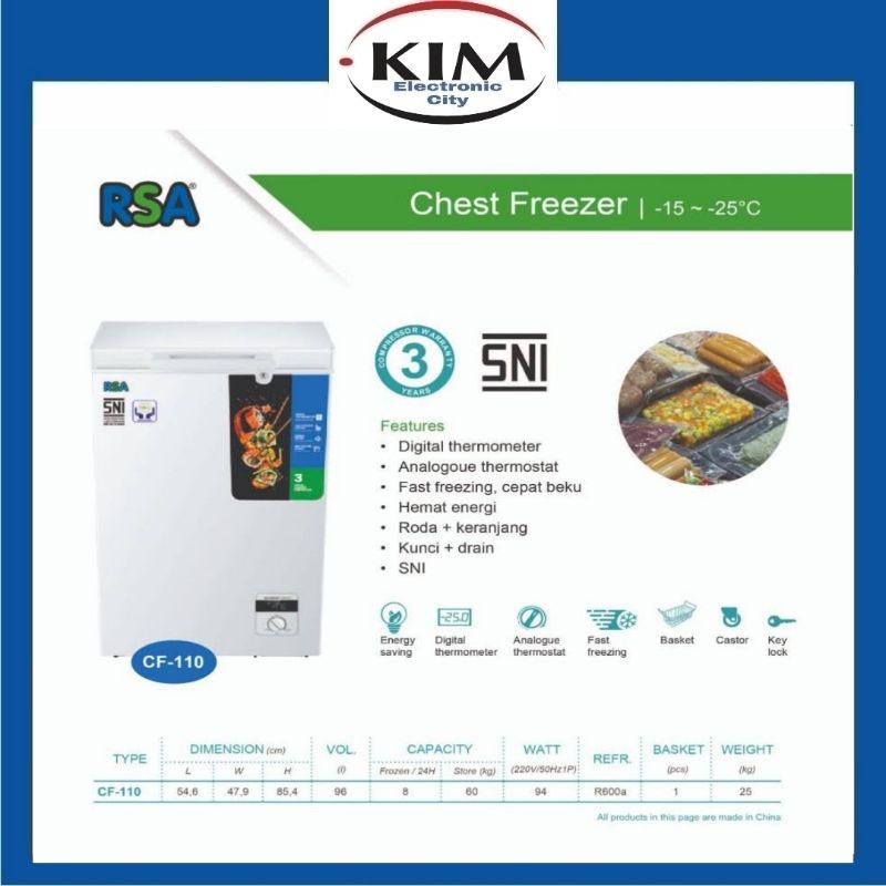 Jual Chest Freezer 100 liter /RSA CF100/110 Garansi Resmi (JABOTABEK ...
