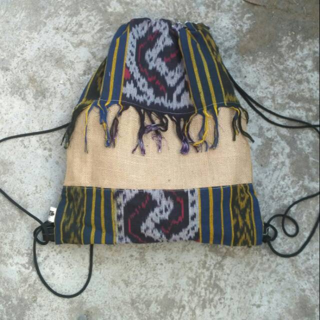 Jual Tas ransel serut tenun goni sackbag stringbag drawstring bag tenun ...