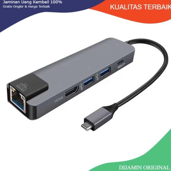 Jual Edup Usb Type C Hub 5 In 1 Lan Hdmi Pass-Through Charging Yc-206 Ricasandika | Shopee Indonesia