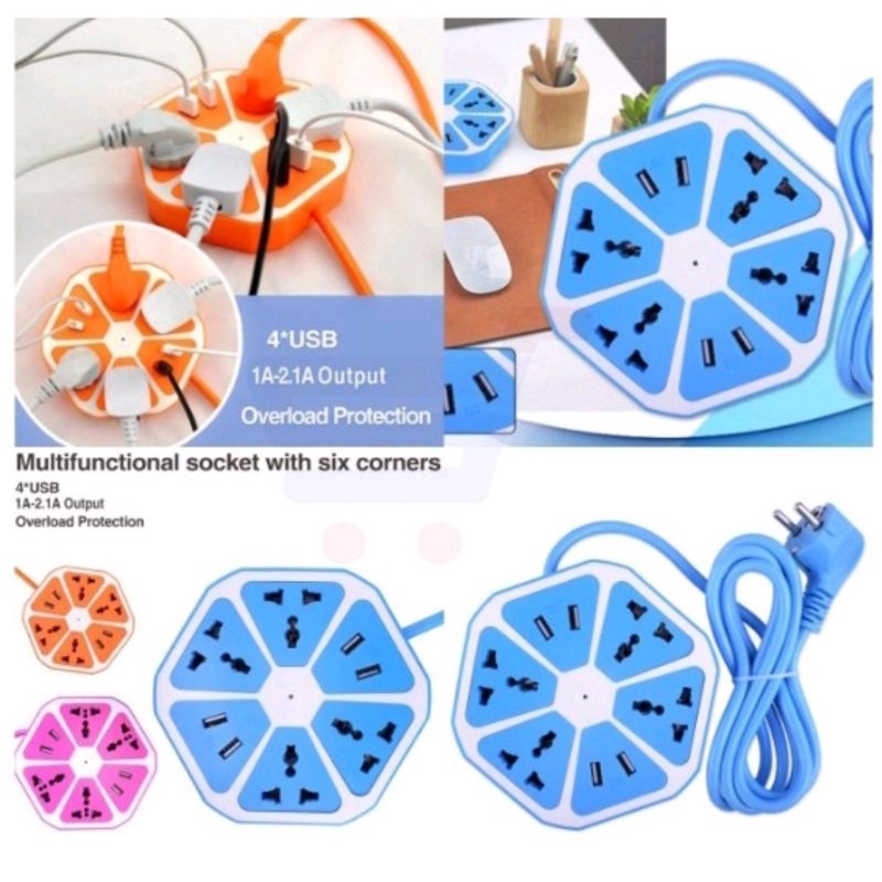 Jual Stop Kontak USB Hexagon Socket 4 USB Colokan Listrik Smart Power ...