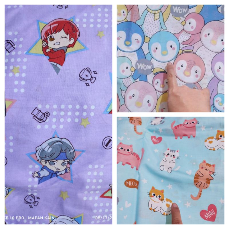 Jual kain sprei katun cvc BTS ungu , Happy Pinguin, kucing Mint ...