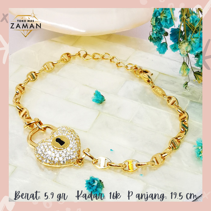 Jual PERHIASAN GELANG BRACELET EMAS FASHION MOTIF GEMBOK HATI 16K ...