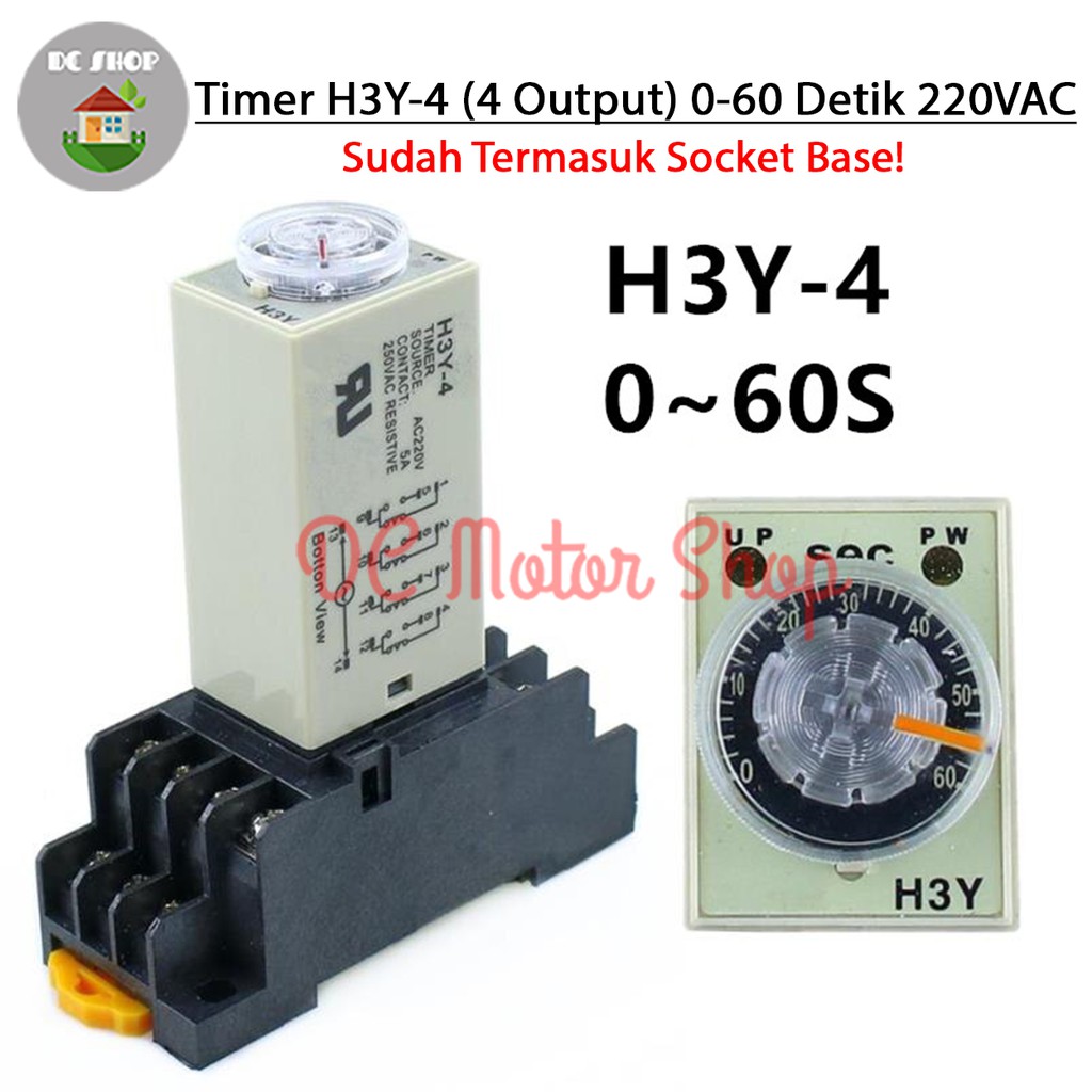 Jual Timer H3Y-2 H3Y-4 H3Y 2 H3Y 4 220VAC 60s 1min Delay Timer Relay DPDT +Socket Base | Shopee ...