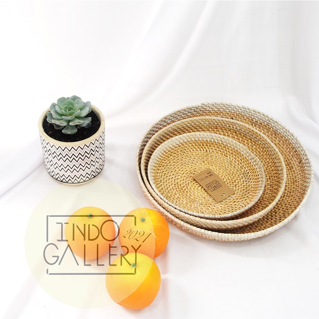 Jual ROUND BOWL RATTAN LINE WHITE- MANGKOK BULAT ROTAN GARIS PUTIH-set ...