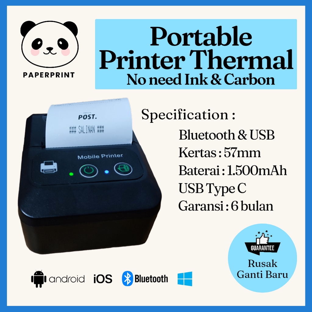 Jual PAPERPRINT MINI PRINTER POS resi Kertas Kasir PPOB Thermal label panda | Shopee Indonesia