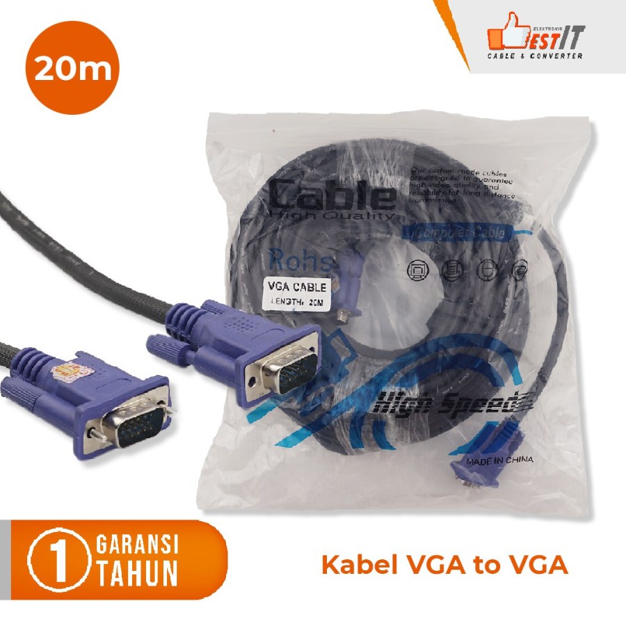 Jual Kabel VGA Male to Male High Quality 20 Meter | Shopee Indonesia