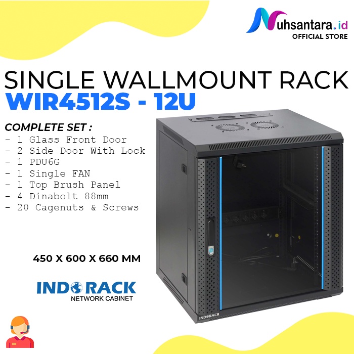 Jual INDORACK Wallmount Rack Server 12U WIR4512S Depth 450mm Rak ...