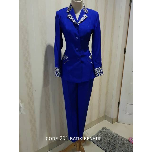 Jual BLAZER BAJU JAS SERAGAM KERJA WANITA CEWEK BATIK BENHUR BIRU ...