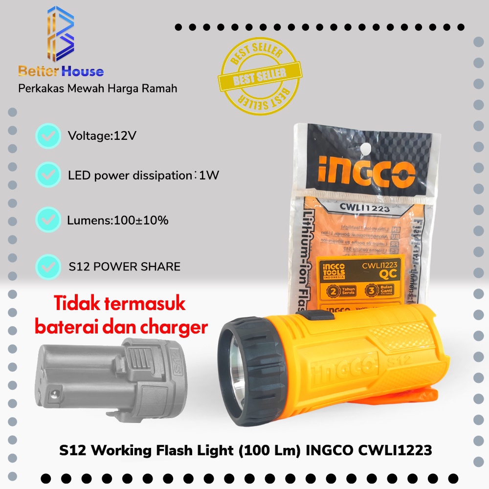 Jual Senter Cordless Baterai 12V Working Flash Light 100 Lm INGCO ...