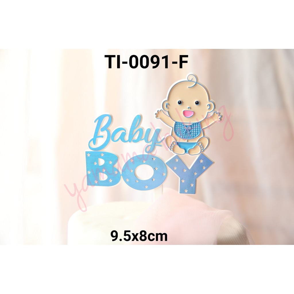 Jual TI-0091-F Topper tulisan baby shower boy bayi laki laki cowok biru ...