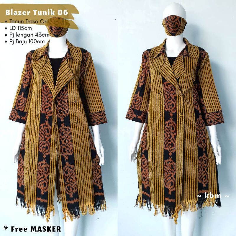 Jual BLAZER TUNIK TENUN TROSO ASLI FREE MASKER | Shopee Indonesia