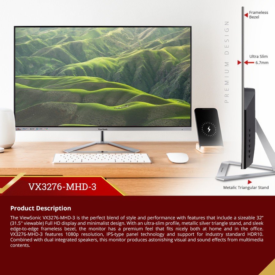 Jual Monitor LED Viewsonic VX3276-MHD-3|FHD|IPS|Frameless Bezel ...