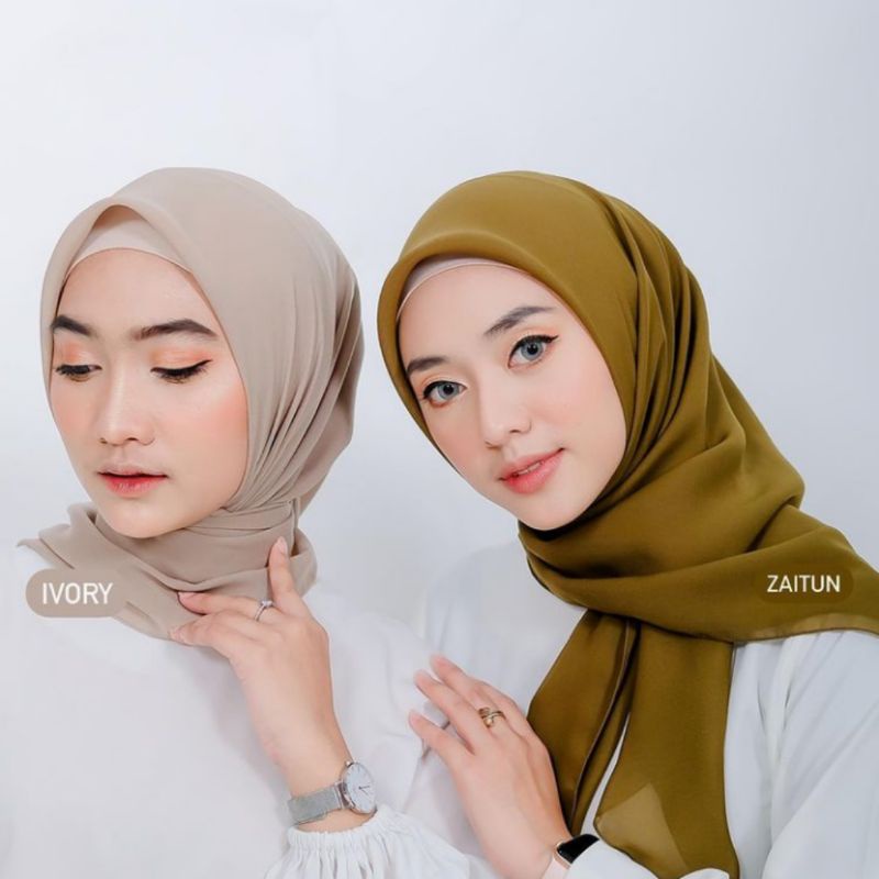 Jual Hijab Pollycoton Hijab Square ( Warna Ivory, Zaitun, Olive ...