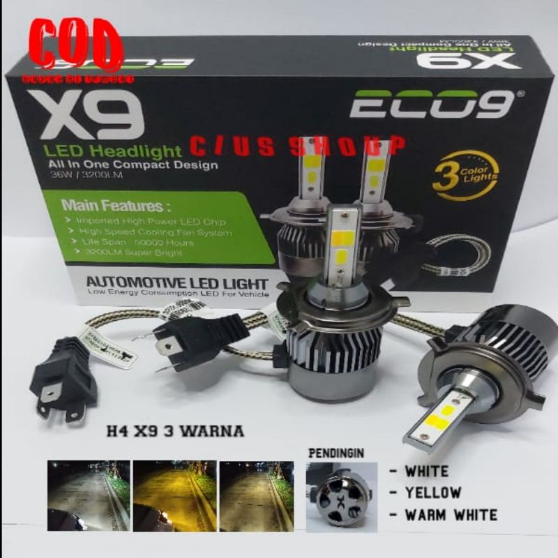 Jual LAMPU LED H4 MOBIL X7 X9 X10 ECO9 3WARNA Hi LOW... | Shopee Indonesia
