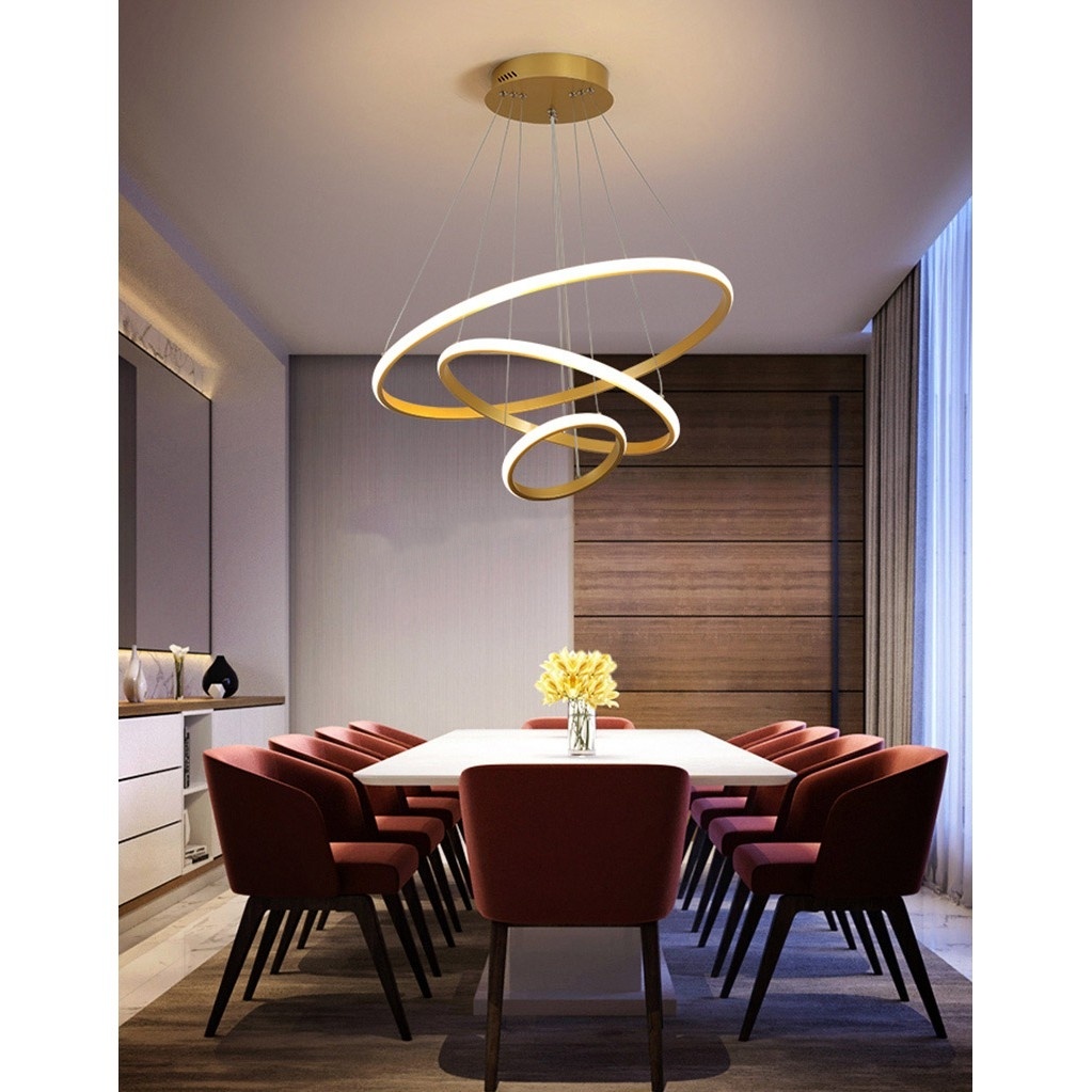 Jual Lampu gantung minimalis Ring LED 3 CAHAYA 3 Ring WARNA Gold Black ...