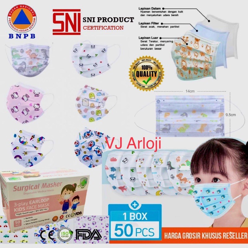 Jual MASKER ANAK MOTIF 3 PLY EARLOOP DISPOSABLE ISI 50 PCS IZIN RESMI ...
