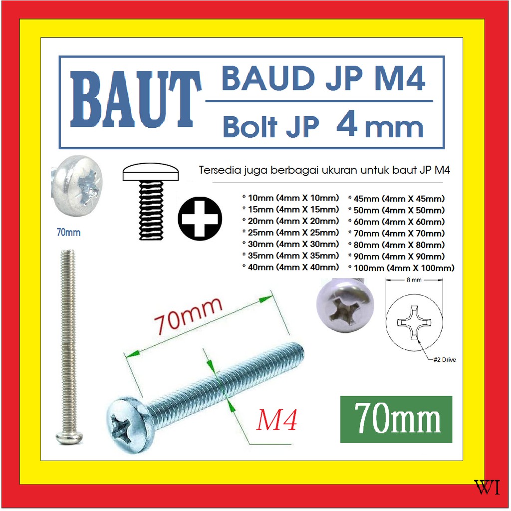 Jual BAUT BAUD BOLT JP M4 40 45 50 60 70 80 90 100mm 380106 | Shopee ...