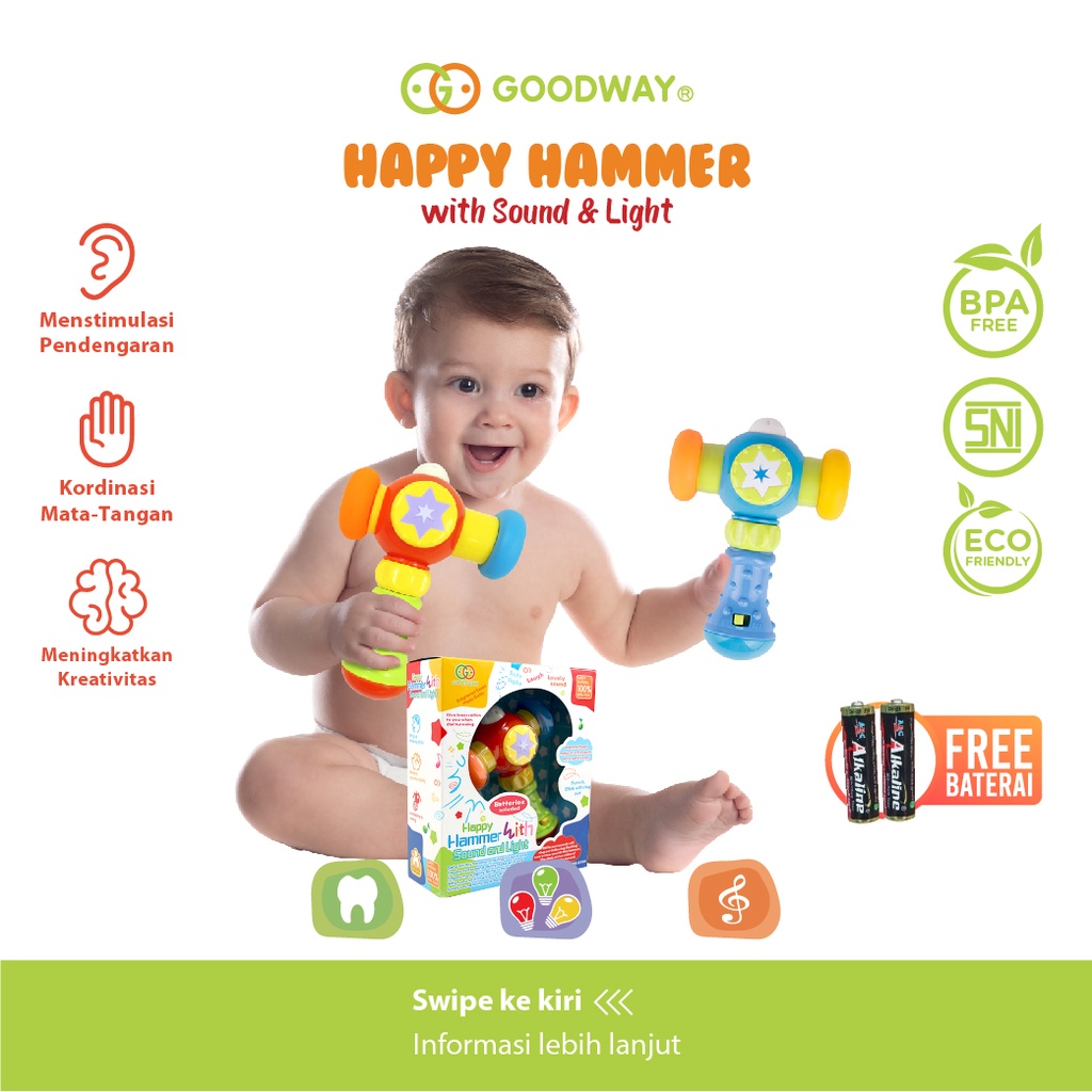 Jual [FREE BATERAI] Goodway Happy Hammer With Sound & Light Mainan ...