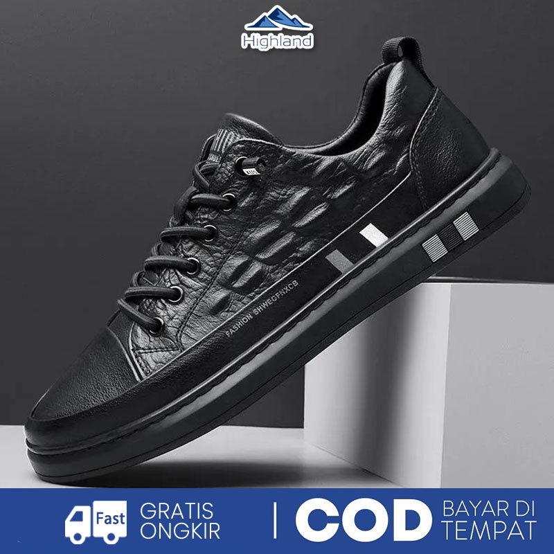 Jual Highland Sepatu Sneaker Pria Kasual Sepatu Full Hitam Santai Sneakers Running Shoes Sepatu ...