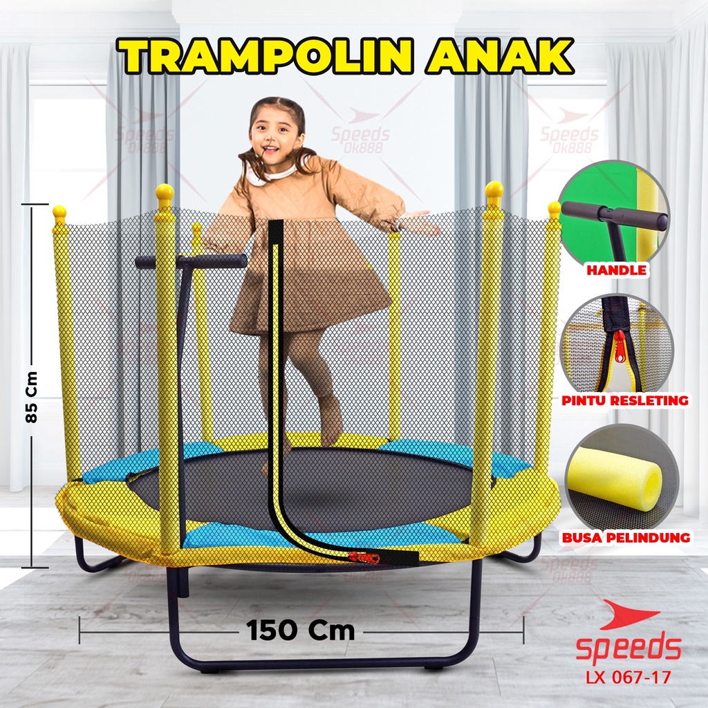 Jual SPEEDS Trampolin Anak Ukuran 60inch Trampoline Mainan Hiburan Lompat + Jaring Pengaman dan ...