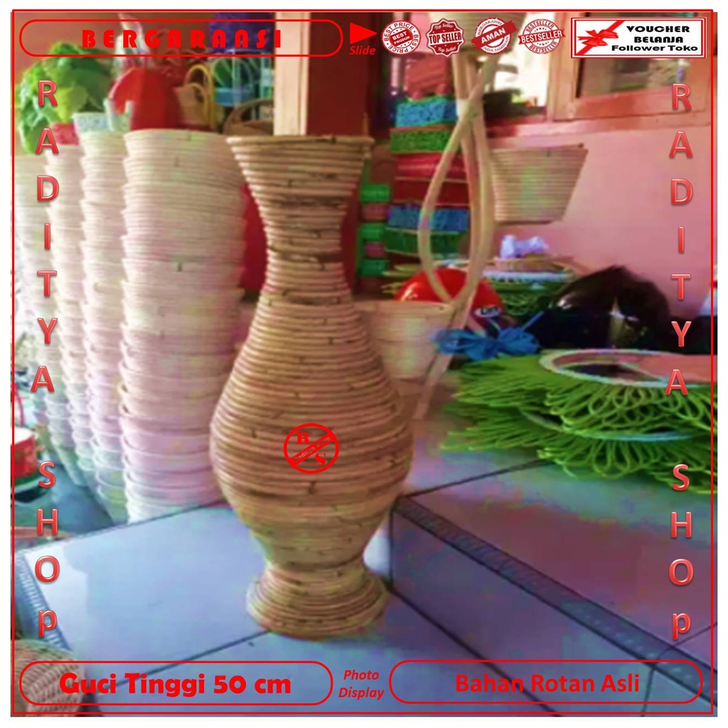 Jual Guci Rotan Tinggi 50 cm / Vas Hiasan Rumah Ukuran 50 cm / Raditya ...