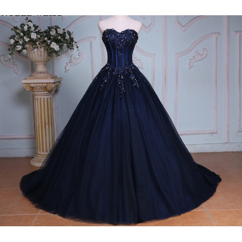 Jual Gaun Wedding Biru Navy Quinceanera Ball Gown/ Gaun Pernikahan ...