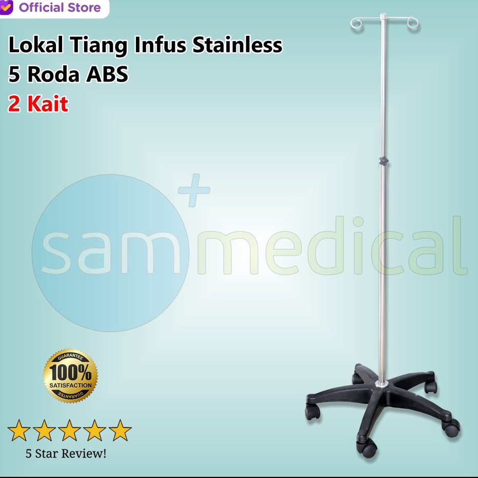 Jual Lokal Tiang Infus Stainless 5 Roda ABS - 2 kait | Shopee Indonesia