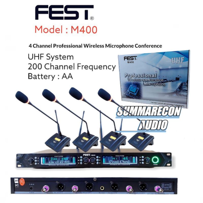 Jual Mic Wireless Fest M400 Original Mic Cenference 4 Channel | Shopee ...