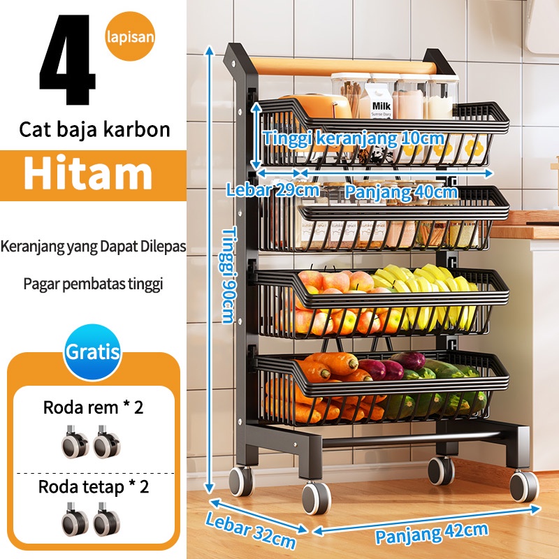 Jual Rak troli multifungsi multi-layer rak keranjang sayuran rak buah ...