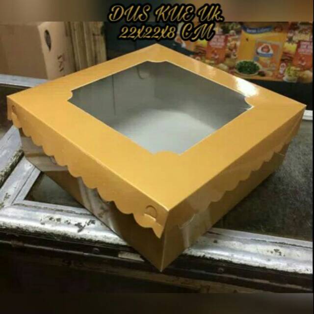 Jual DUS KUE UK 22x22x8 Cm/BOX KUE/BOX EMAS | Shopee Indonesia