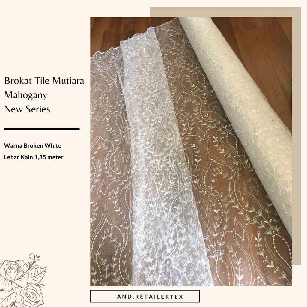 Jual Kain Bahan Kebaya Brokat Tile Mahogany Warna Broken White Putih ...