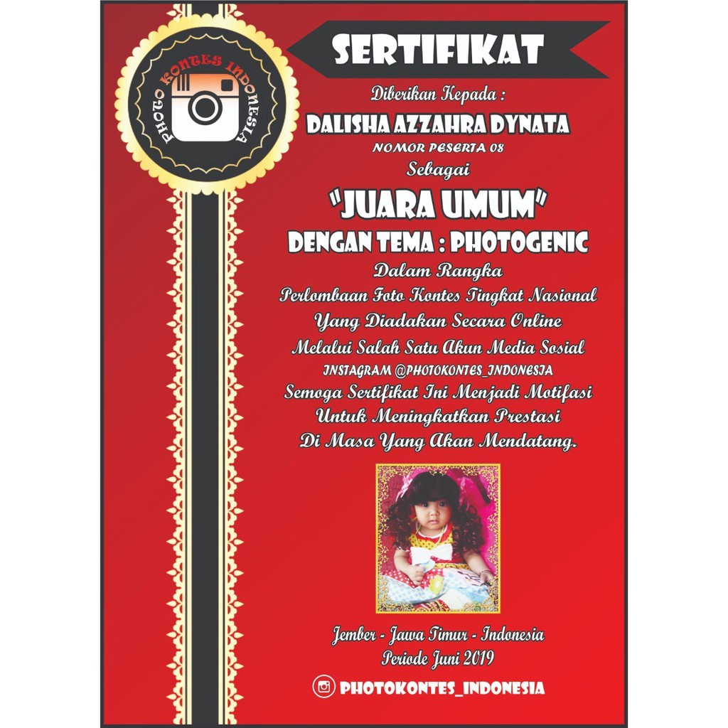 Jual Piagam Sertifikat a4 ukuran 21x29cm (a4) laminating Piagam Custom ...
