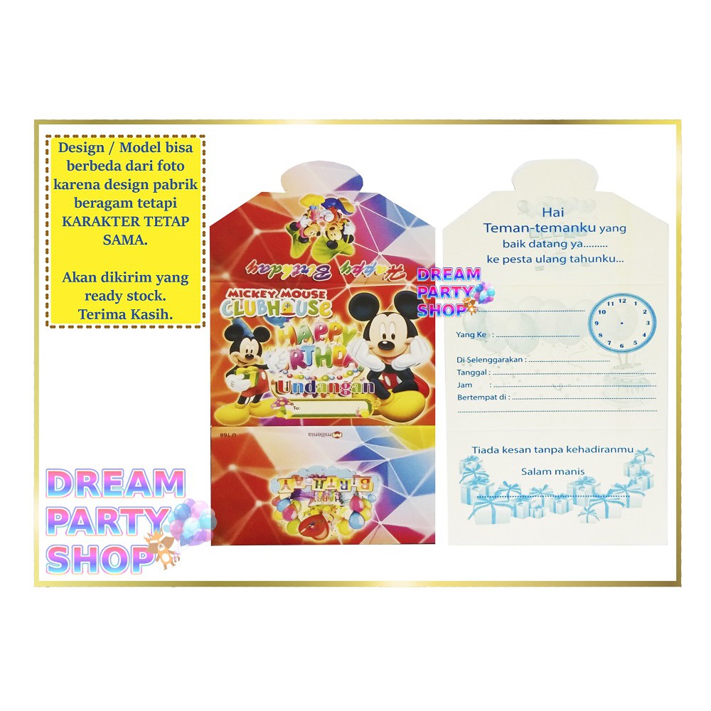 Jual Kartu Undangan Mickey/ Ulang Tahun Anak Karakter Miki Mouse ...
