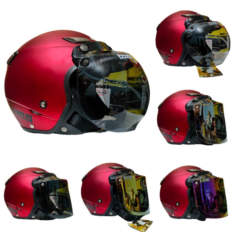Jual Helm Bogo Retro Jpn Momo Merah Maroon Doff Flat Visor Cembung ...