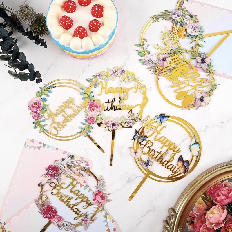 Jual Cake Topper Happy Birthday Motif Bunga / Tusukan Kue Ulang Tahun ...