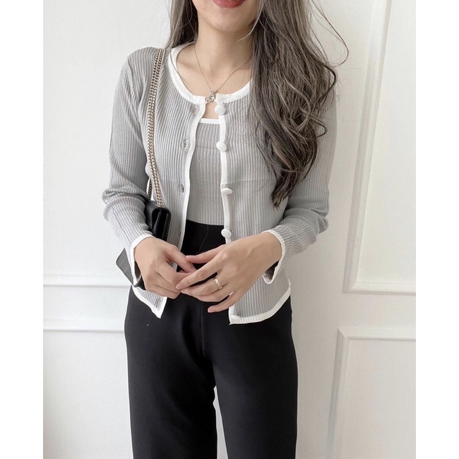 Jual SET CARDIGAN TANKTOP EC 8922 / SET ATASAN KOREA PREMIUM SIMPLE POLOS / SET WANITA ...