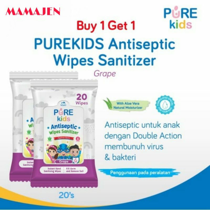 Jual PURE KIDS ANTISEPTIC WIPES SANITIZER 20's / Tisue basah antiseptic ...