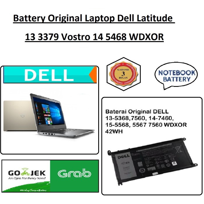 Jual Battery Original Laptop Dell Latitude 13 3379 Vostro 14 5468 WDXOR ...